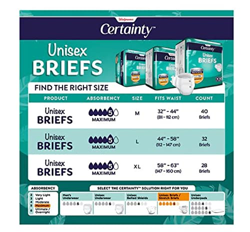 Walgreens Certainty Unisex Briefs Maximum Absorbency Medium 40.0ea, Blue