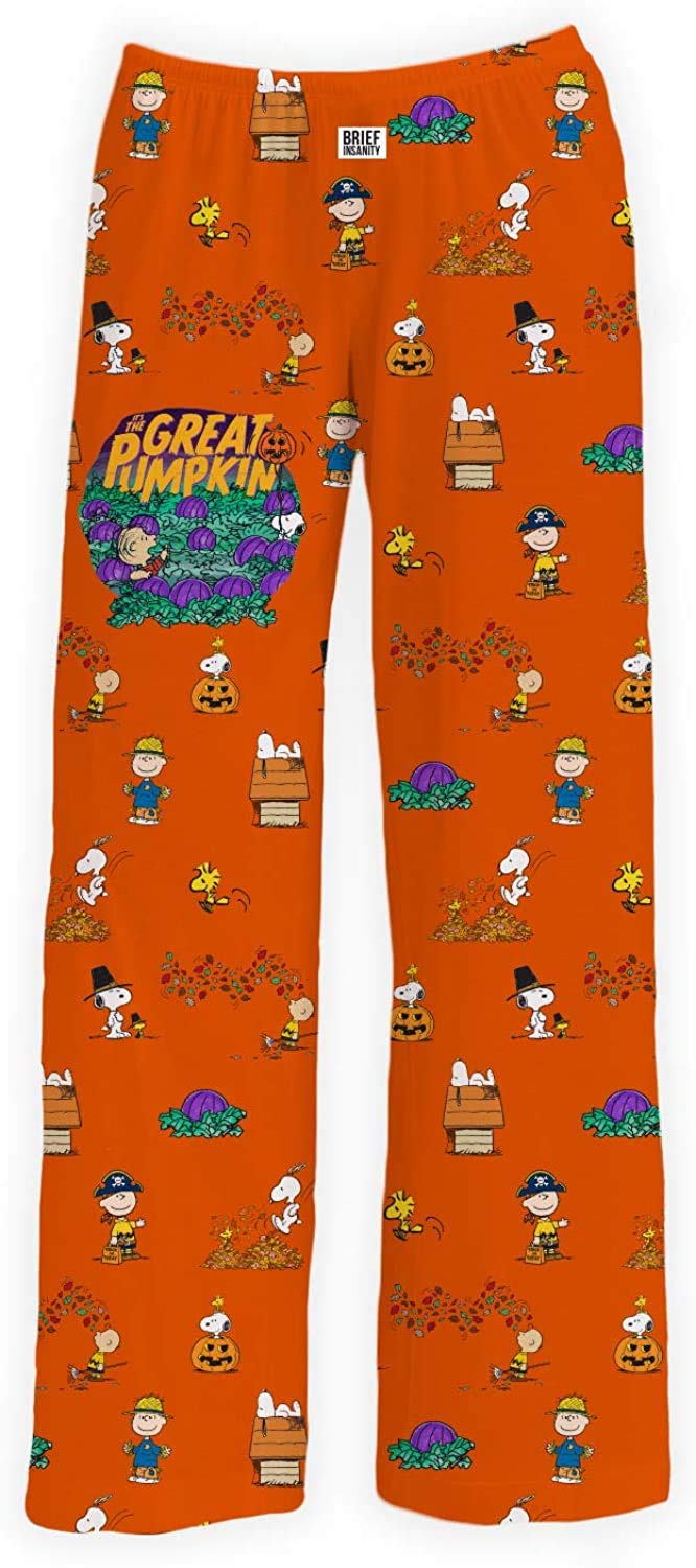 Snoopy Unisex Lounge Pajama Pants - Loose-Fit, Fall, Halloween Wear - Snoopy Great Pumpkin Sleep Bottoms (Large)