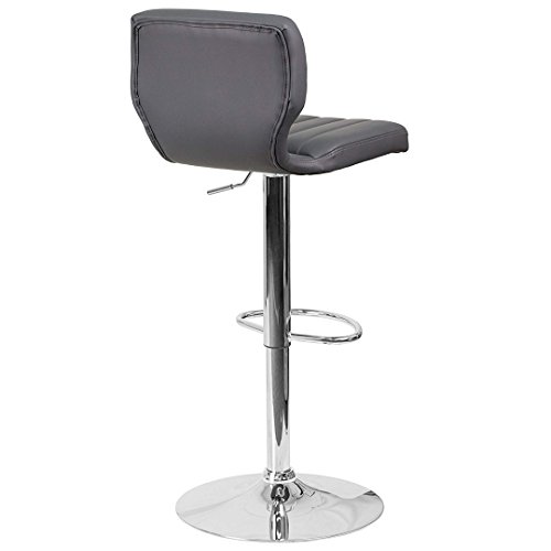 KLS Modern Barstools Adjustable Hydraulic 360 Degree Swivel Stable Steel Frame Padded Vinyl Cushion Low Back Seat Design Dining Chair Pub Stool (1) Grey # 1969