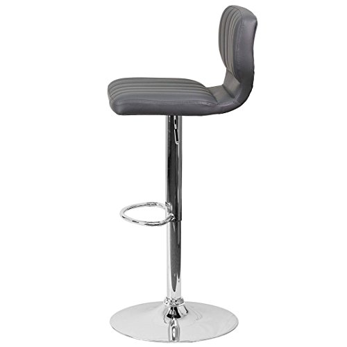 KLS Modern Barstools Adjustable Hydraulic 360 Degree Swivel Stable Steel Frame Padded Vinyl Cushion Low Back Seat Design Dining Chair Pub Stool (1) Grey # 1969