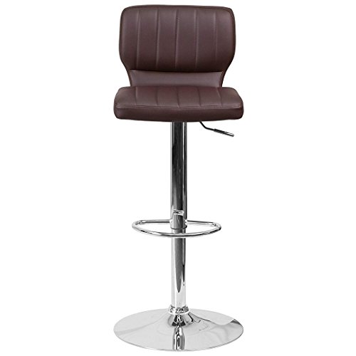 KLS Modern Barstools Adjustable Hydraulic 360 Degree Swivel Stable Steel Frame Padded Vinyl Cushion Low Back Seat Design Dining Chair Pub Stool (1) Brown # 1969