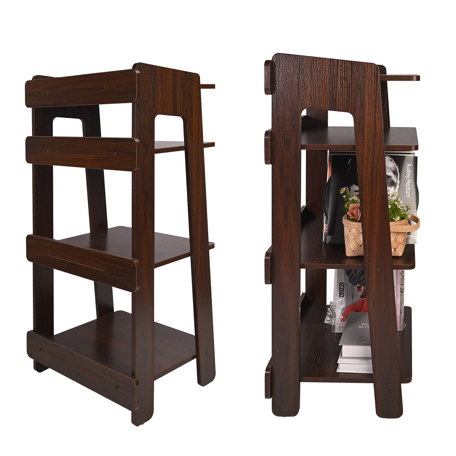 ikare Record Player Stand, Turntable Stand Display Sofa Side Phonograph Table 4 Tier Vinyl Cabinets Table with Metal Legs,Media Storage Vinyl Holder Display Shelf for Living Room Bedroom Home Office
