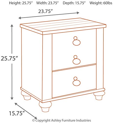 Signature Design by Ashley Willowton Farmhouse 2 Drawer Nightstand with USB Charging Ports, Whitewash