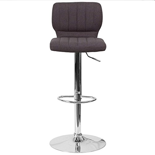 KLS Modern Barstools Adjustable Hydraulic 360 Degree Swivel Stable Steel Frame Fabric Padded Cushion Low Back Seat Design Dining Chair Pub Stool - Set of 2 Charcoal # 1969