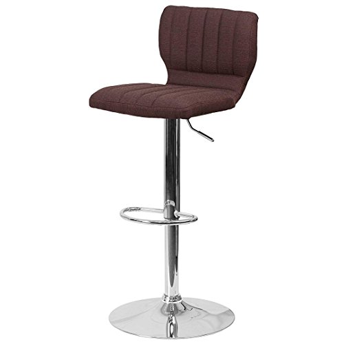 KLS Modern Barstools Adjustable Hydraulic 360 Degree Swivel Stable Steel Frame Fabric Padded Cushion Low Back Seat Design Dining Chair Pub Stool - (1) Brown # 1969