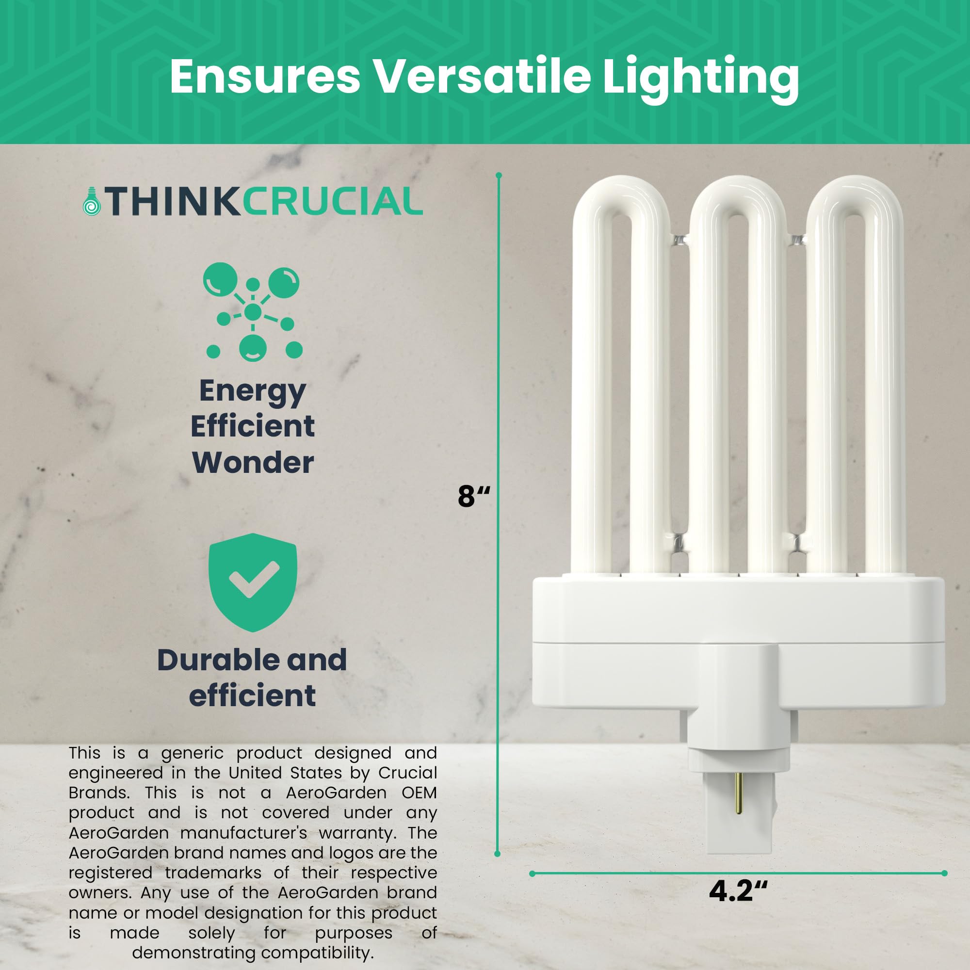 Think Crucial Grow Bulb Compatible with AeroGarden Miracle-GRO B Part # 970904-0200,100340 & Models AeroGarden 3,3SL,3 Elite,6,7,Chef in A Box,Chef in A Box Elite (2 Pack)