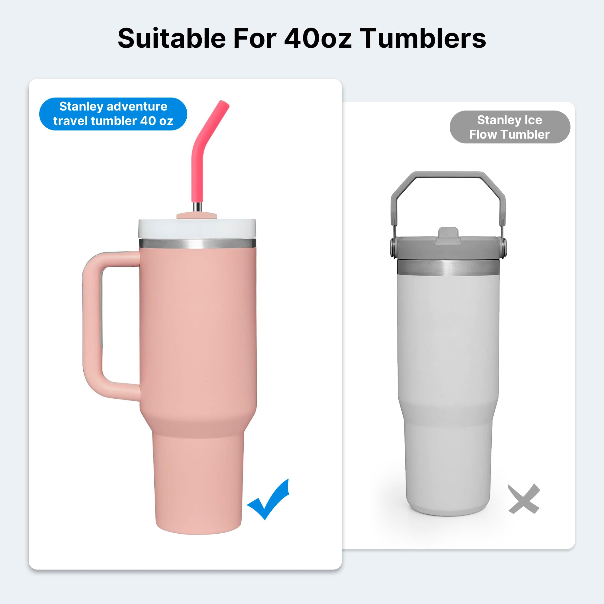 Bluwing 2 Pcs Stainless Steel Straws for 40 oz Stanley Tumbler, Replacement 40 oz Stanley Cup Straw Accessories with Silicone Tips and Cleaning Brush (Pink Dusk)