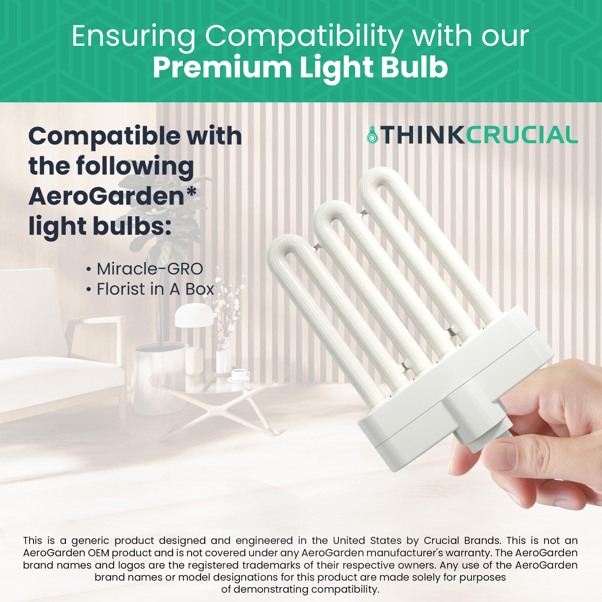 Think Crucial Grow Bulb Compatible with AeroGarden Miracle-GRO B Part # 970904-0200,100340 & Models AeroGarden 3,3SL,3 Elite,6,7,Chef in A Box,Chef in A Box Elite (2 Pack)