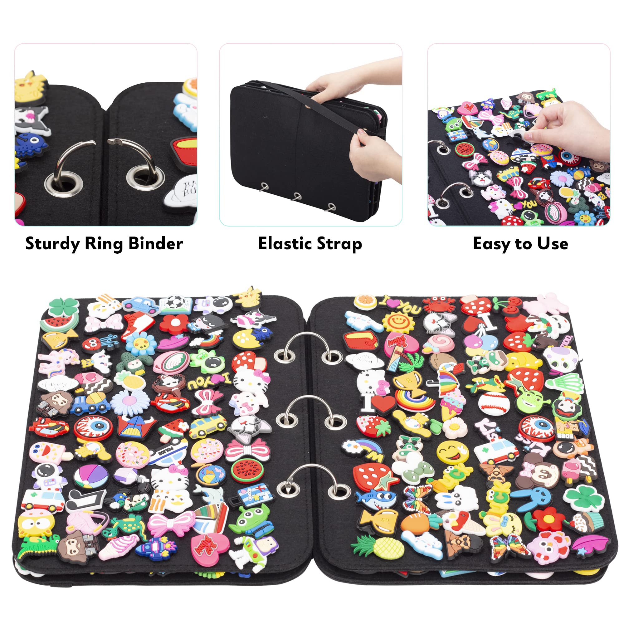 PACMAXI Shoe Charms Display Holder, Shoe Charm Organizer, Shoe Charm Collection Booklet with 3 Binders and 4 Pages For Shoes, Sneakers, Sandals(Not Include Any Accessories)