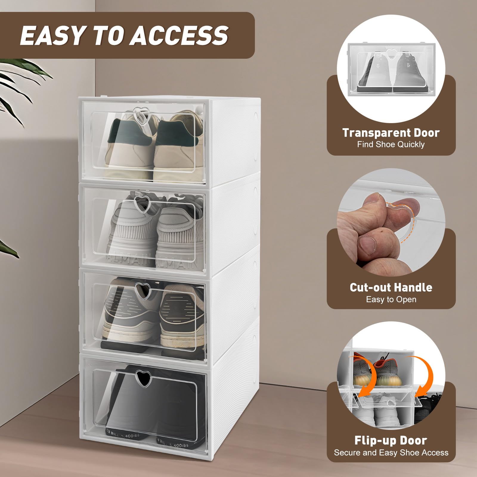 Netcoin Large Shoe Storage Box, 20 Pack Clear Plastic Shoe Box with Lids, Stackable Transparent Shoe Case Home Storage Organizer Shoe Container Decorative Shoe Box for Home Bedroom (Heart Hole)