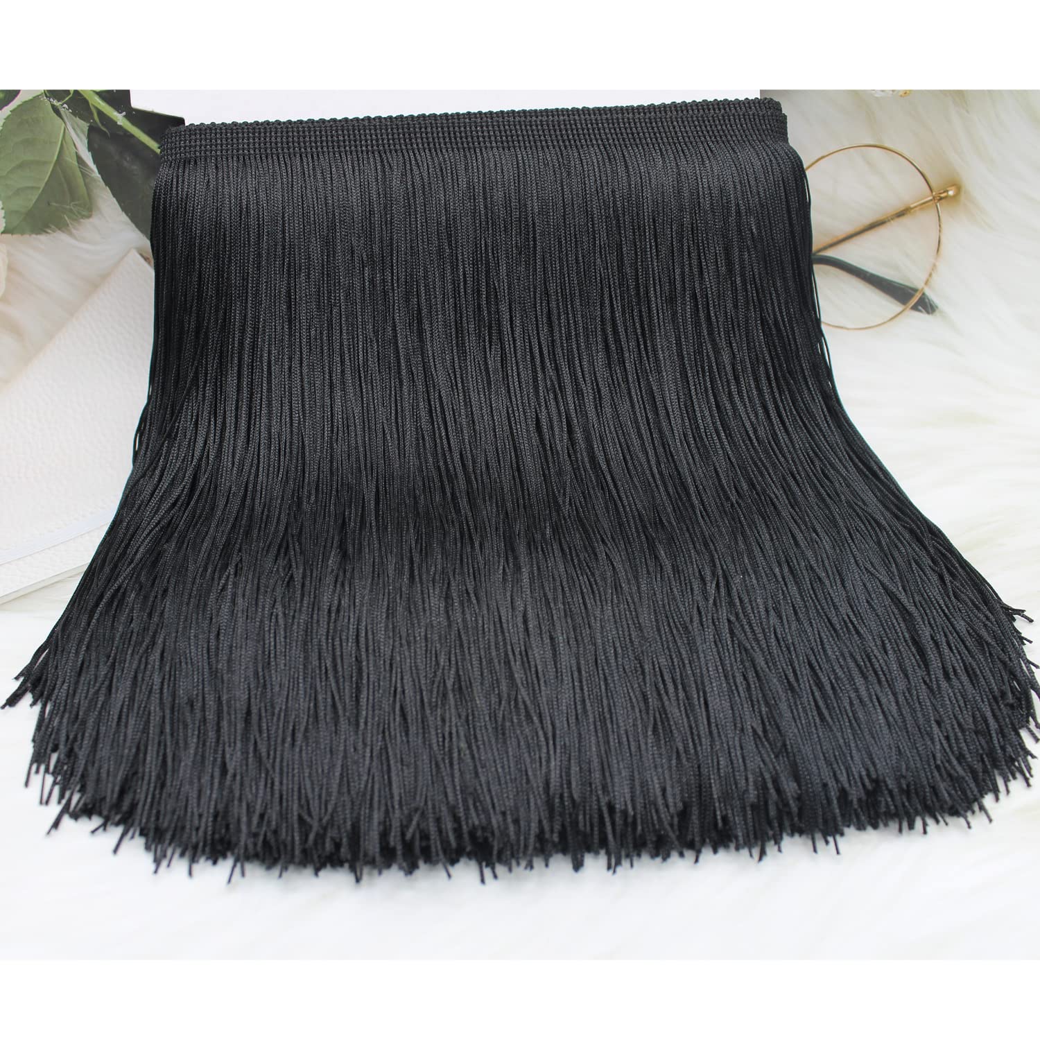8 Inch Width Black Fringe Trim 10 Yards Long Tassel Sewing Trim for DIY Craft Clothing and Dress Decoration (Black)