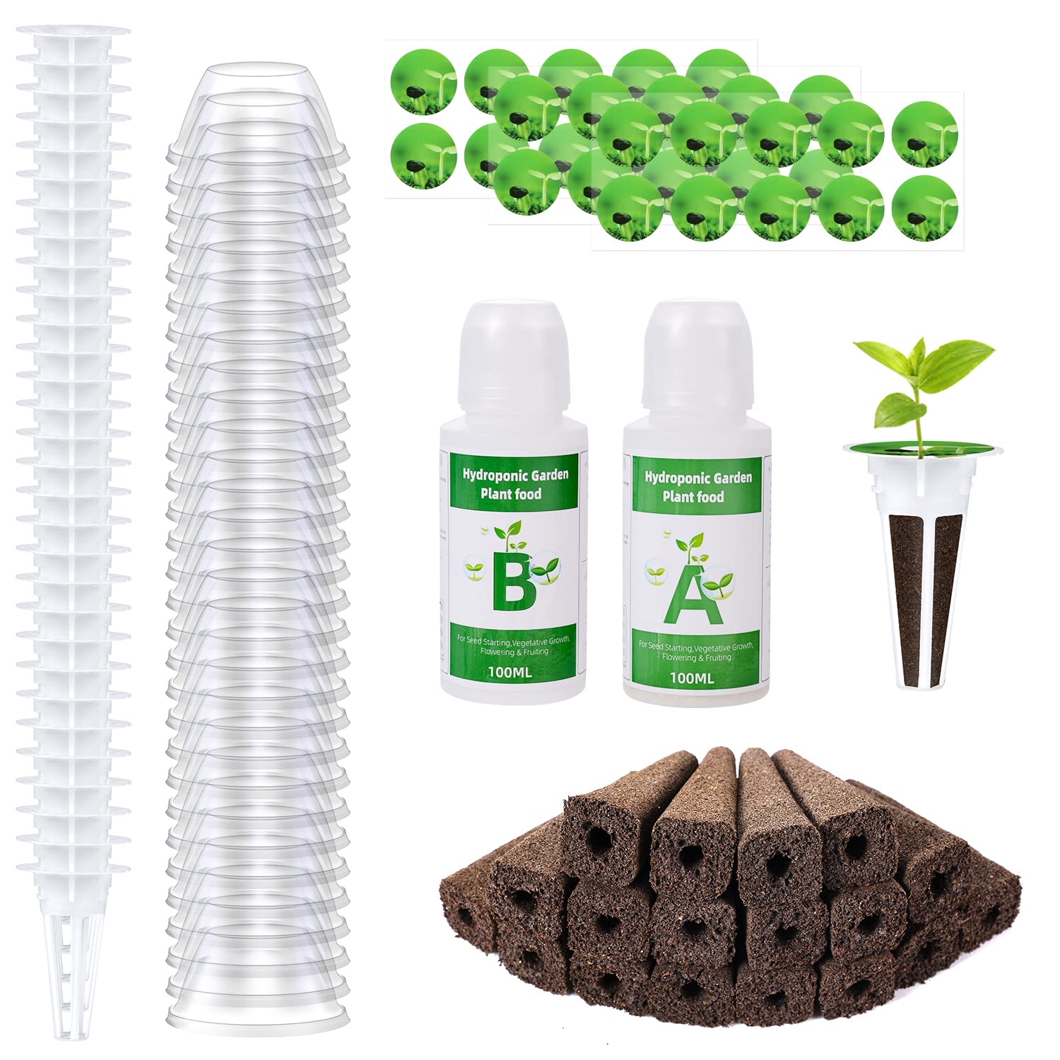 122pcs Seed Pod Kit, Hydroponics Garden Accessories for Aerogarden Growing System, Grow Anything Kit with 30 Grow Sponges, 30 Grow Baskets, 30 Grow Domes, 2 100ml Plant Food
