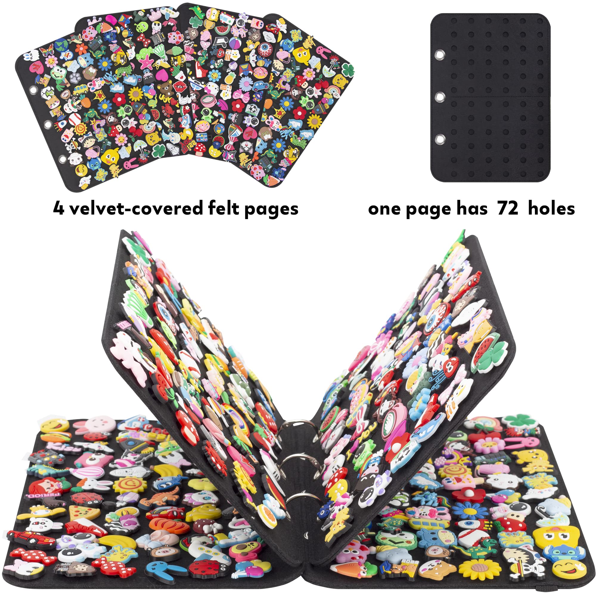 PACMAXI Shoe Charms Display Holder, Shoe Charm Organizer, Shoe Charm Collection Booklet with 3 Binders and 4 Pages For Shoes, Sneakers, Sandals(Not Include Any Accessories)