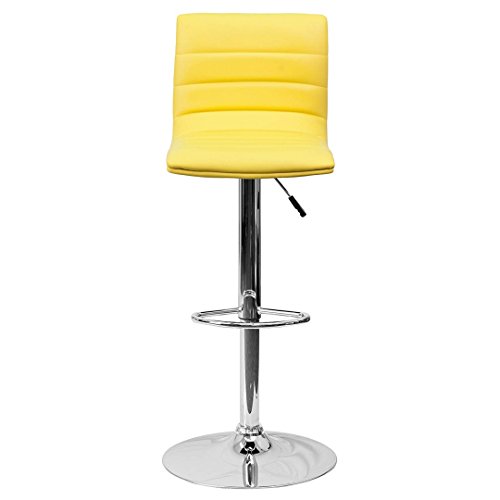 Modern Barstools Horizontal Line Design Hydraulic Adjustable Height 360-Degree Swivel Seat Sturdy Steel Frame Chrome Base Drafting Dining Chair Bar Pub Stool Home Office Furniture - (1) Yellow #1980