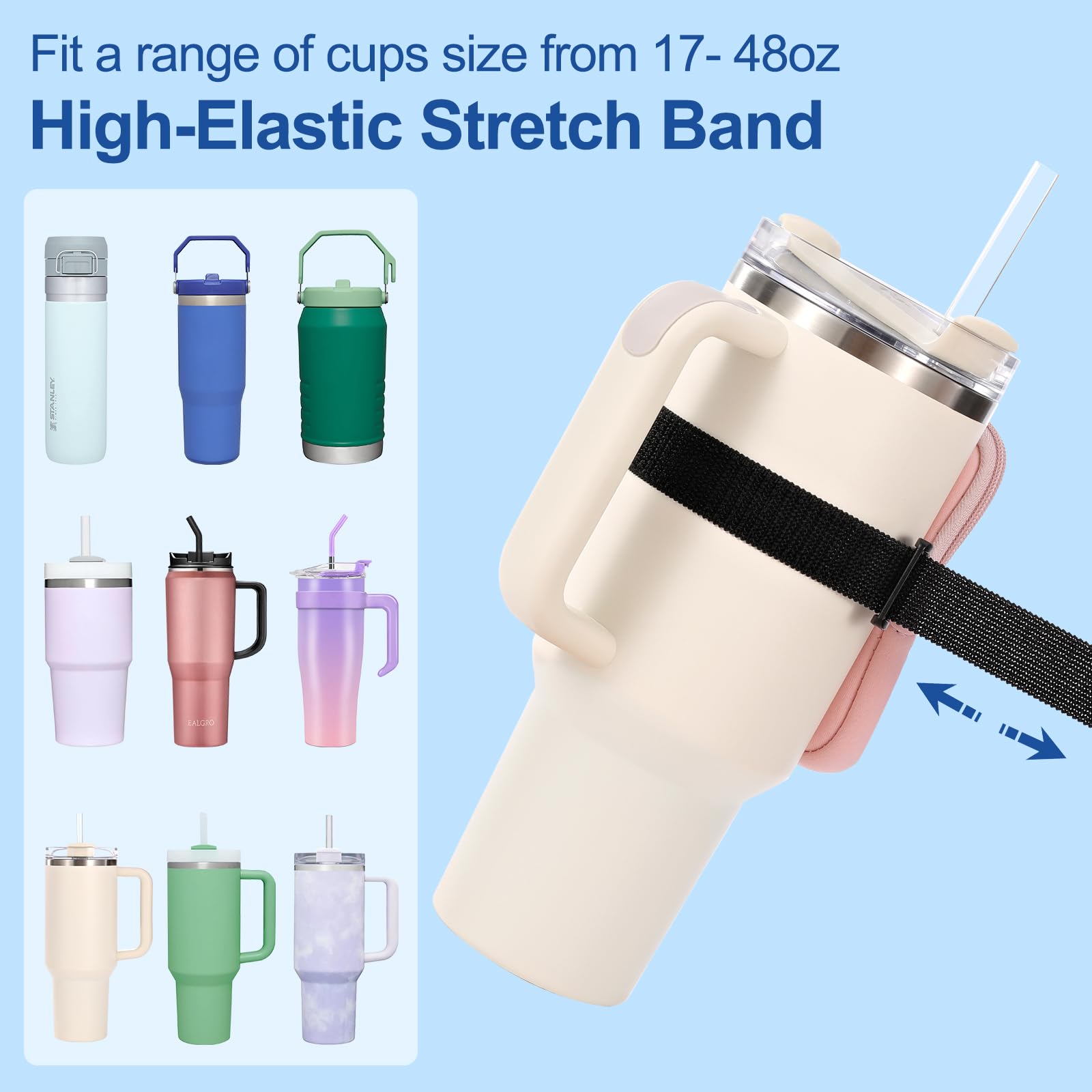 YINCL [2 Pcs] Water Bottle Pouch For Stanley - Gym Running Water Bottle Pouch for Stanley Cup 40oz Accessories Quencher Adventure & IceFlow 20/30oz with Pocket for Cards, Keys, Wallet, Earphone