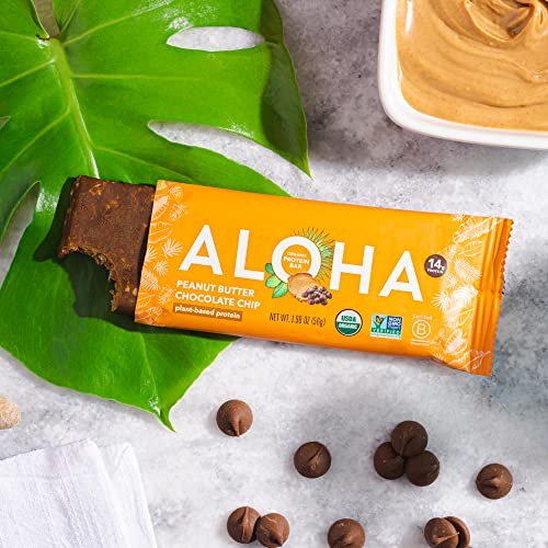 ALOHA Organic Plant Based Protein Bars |Peanut Butter Chocolate Chip | 12 Count, 1.98oz Bars | Vegan, Low Sugar, Gluten Free, Paleo, Low Carb, Non-GMO, Stevia Free, Soy Free, No Sugar Alcohols