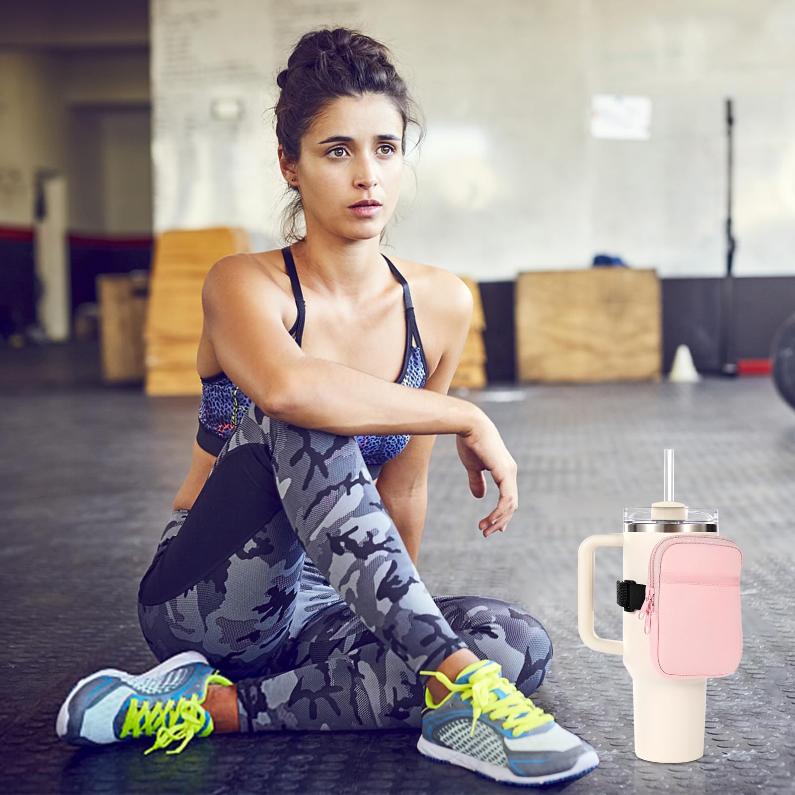 YINCL [2 Pcs] Water Bottle Pouch For Stanley - Gym Running Water Bottle Pouch for Stanley Cup 40oz Accessories Quencher Adventure & IceFlow 20/30oz with Pocket for Cards, Keys, Wallet, Earphone