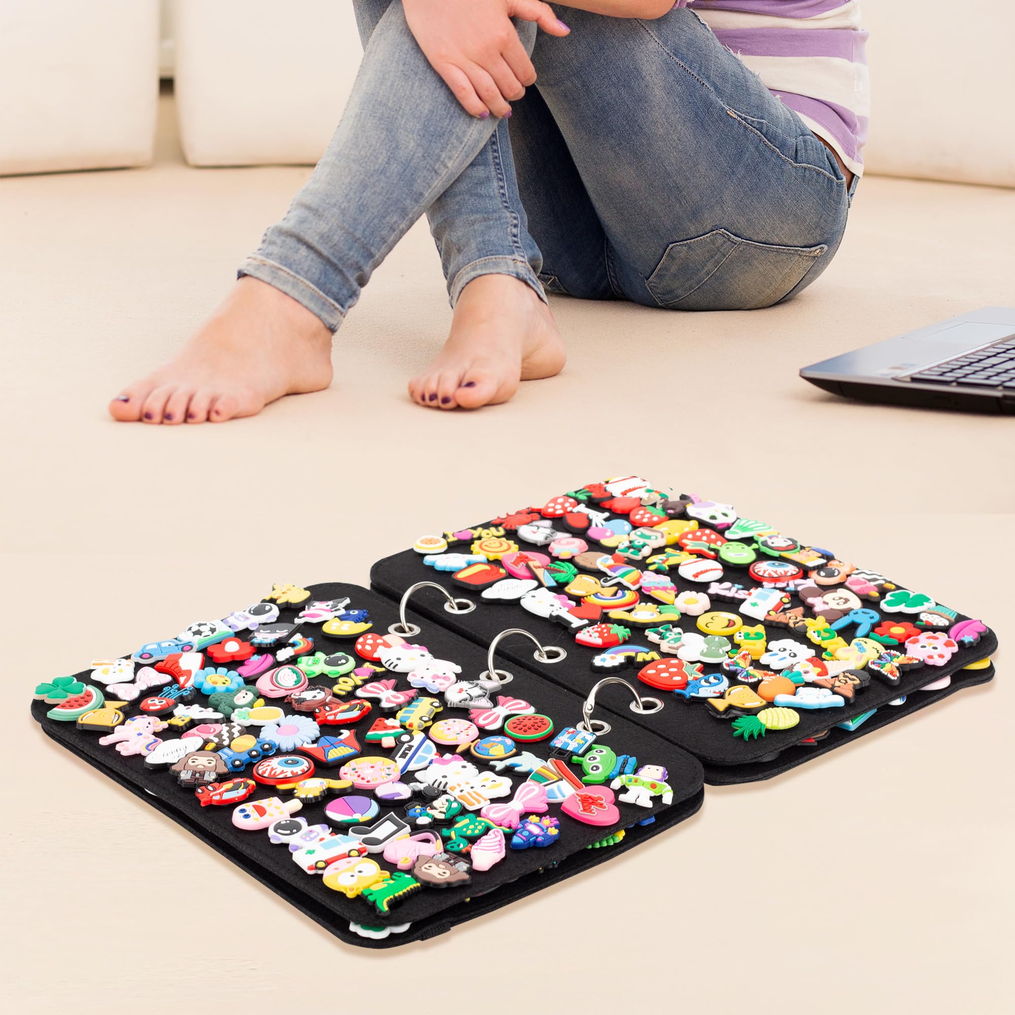 PACMAXI Shoe Charms Display Holder, Shoe Charm Organizer, Shoe Charm Collection Booklet with 3 Binders and 4 Pages For Shoes, Sneakers, Sandals(Not Include Any Accessories)