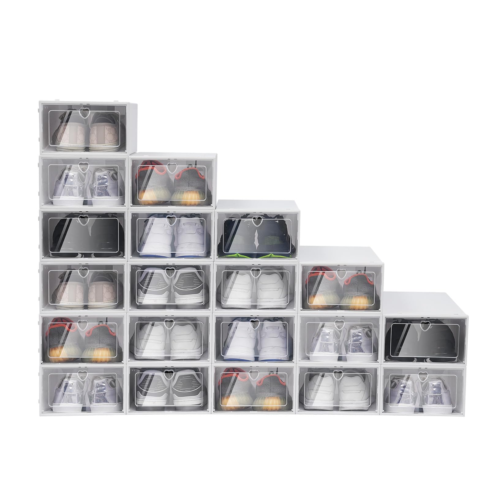 Netcoin Large Shoe Storage Box, 20 Pack Clear Plastic Shoe Box with Lids, Stackable Transparent Shoe Case Home Storage Organizer Shoe Container Decorative Shoe Box for Home Bedroom (Heart Hole)
