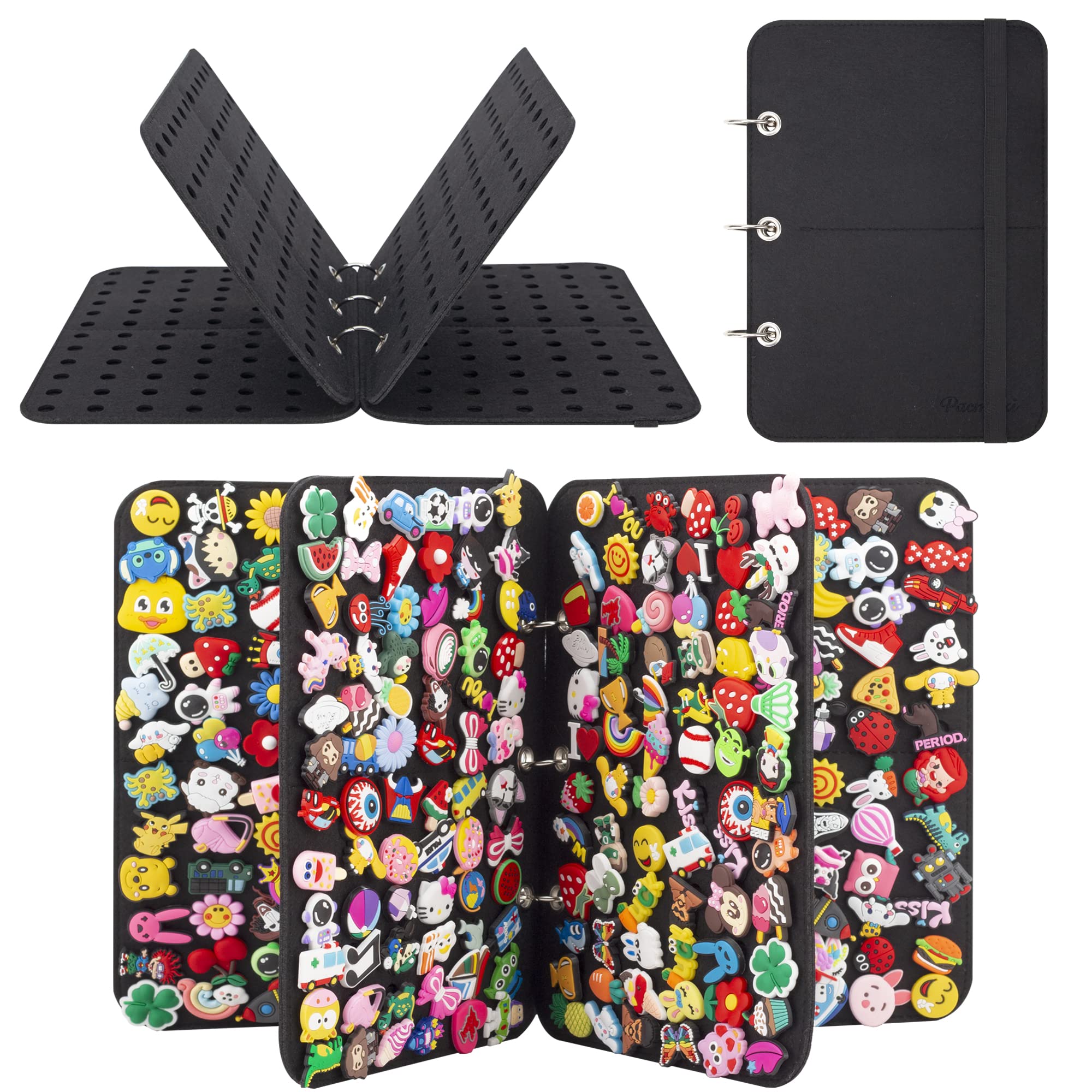 PACMAXI Shoe Charms Display Holder, Shoe Charm Organizer, Shoe Charm Collection Booklet with 3 Binders and 4 Pages For Shoes, Sneakers, Sandals(Not Include Any Accessories)