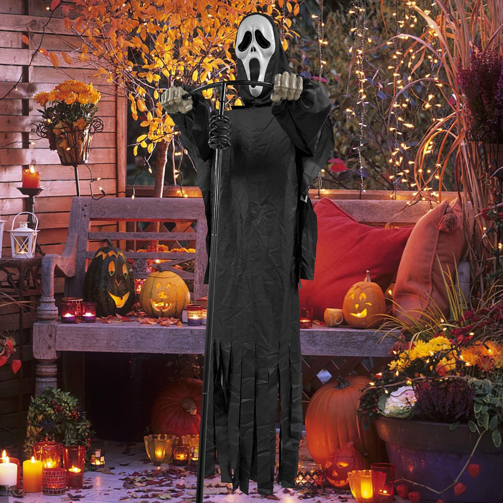 Oziyrnka Scarecrow Screaming Ghost Decor with Metal Stand, 8.5 Feet Tall Halloween Decorations for Outdoor Garden, Porch, Yard, Halloween Party Decorations Horror Decor