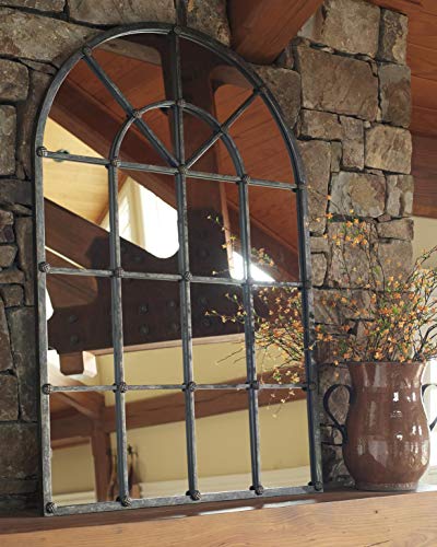 Signature Design by Ashley Wall Mount Oengus Traditional Antiqued Metal Framed Accent Mirror 32x46, Silver