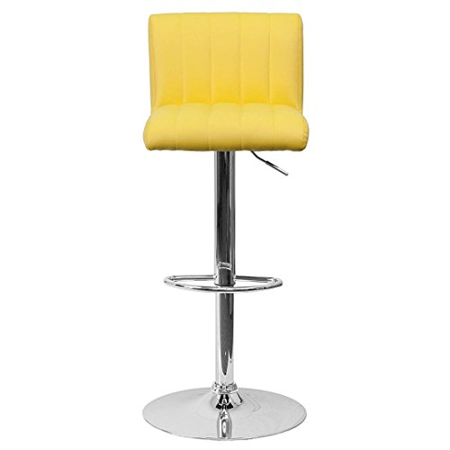 KLS14 Contemporary Bar Stool Vertical Line Design Hydraulic Adjustable Height 360-Degree Swivel Seat Sturdy Steel Frame Chrome Base Dining Chair Bar Pub Stool Home Office Furniture - (1) Yellow #1983