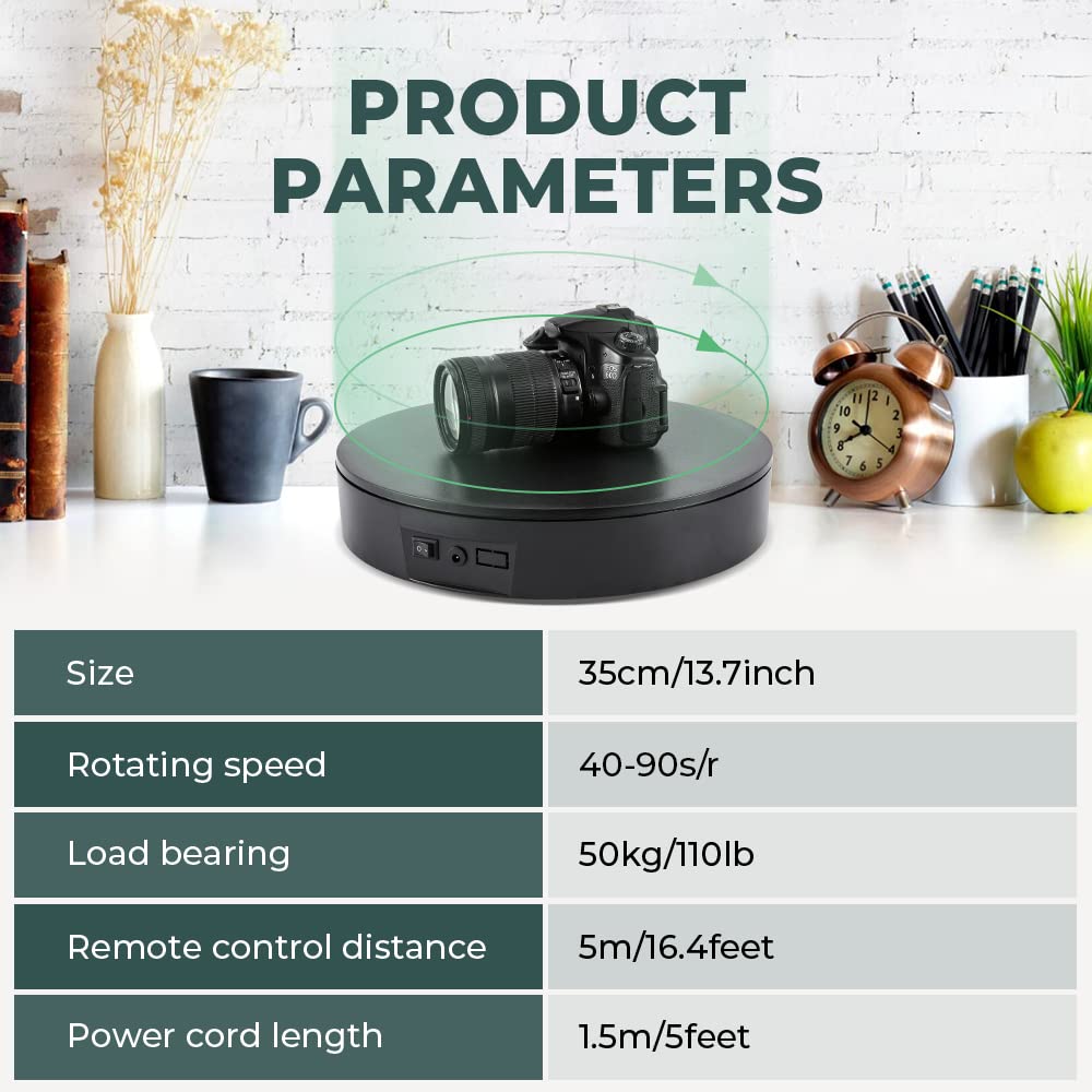 Flyrivergo Photography Turntable 13.7inch/110lb, Motorized Rotating Display Stand with Remote Control, 360 Degree Large Display Turntable for Photography, Video, Model, Cake, 3D Images