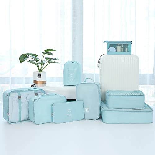 Treonca 8 Piece Packing Cubes for Luggage, Suitcase Cube Organizer,Lightweight Mesh Zipper, Clothes, Shoes, Luggage Organizer (beige)