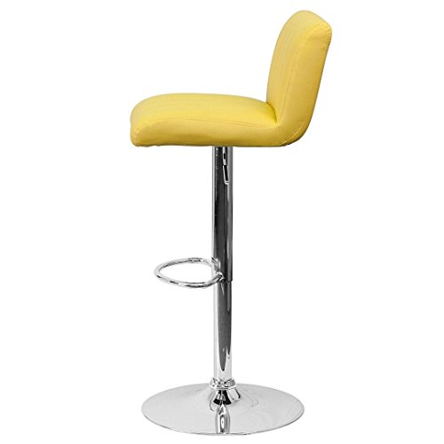 KLS14 Contemporary Bar Stool Vertical Line Design Hydraulic Adjustable Height 360-Degree Swivel Seat Sturdy Steel Frame Chrome Base Dining Chair Bar Pub Stool Home Office Furniture - (1) Yellow #1983
