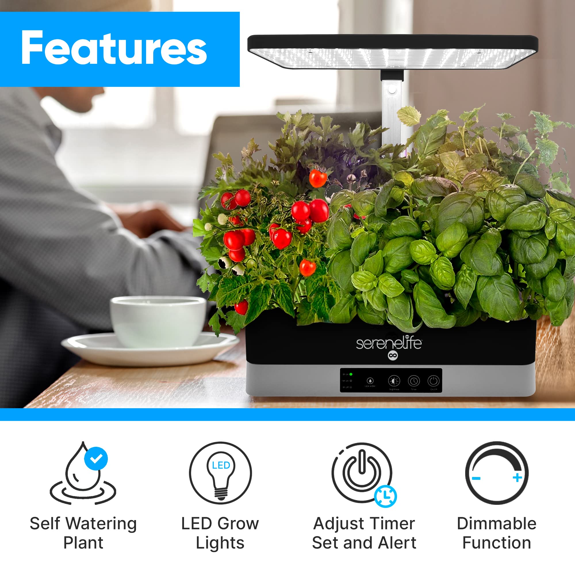 Hydroponic Herb Garden 6 Pods, Indoor Herb Garden Kit, Seed Pod, Indoor Garden, Full-Spectrum Grow Light, Adjustable Height, Hydroponic Indoor Garden, Smart Indoor Plant system, Black