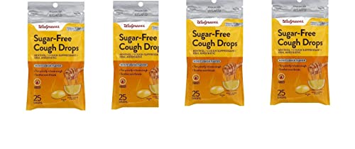 Walgreens Sugar Free Cough Drops, Honey Lemon 25 ct(Pack of 4) Total 100