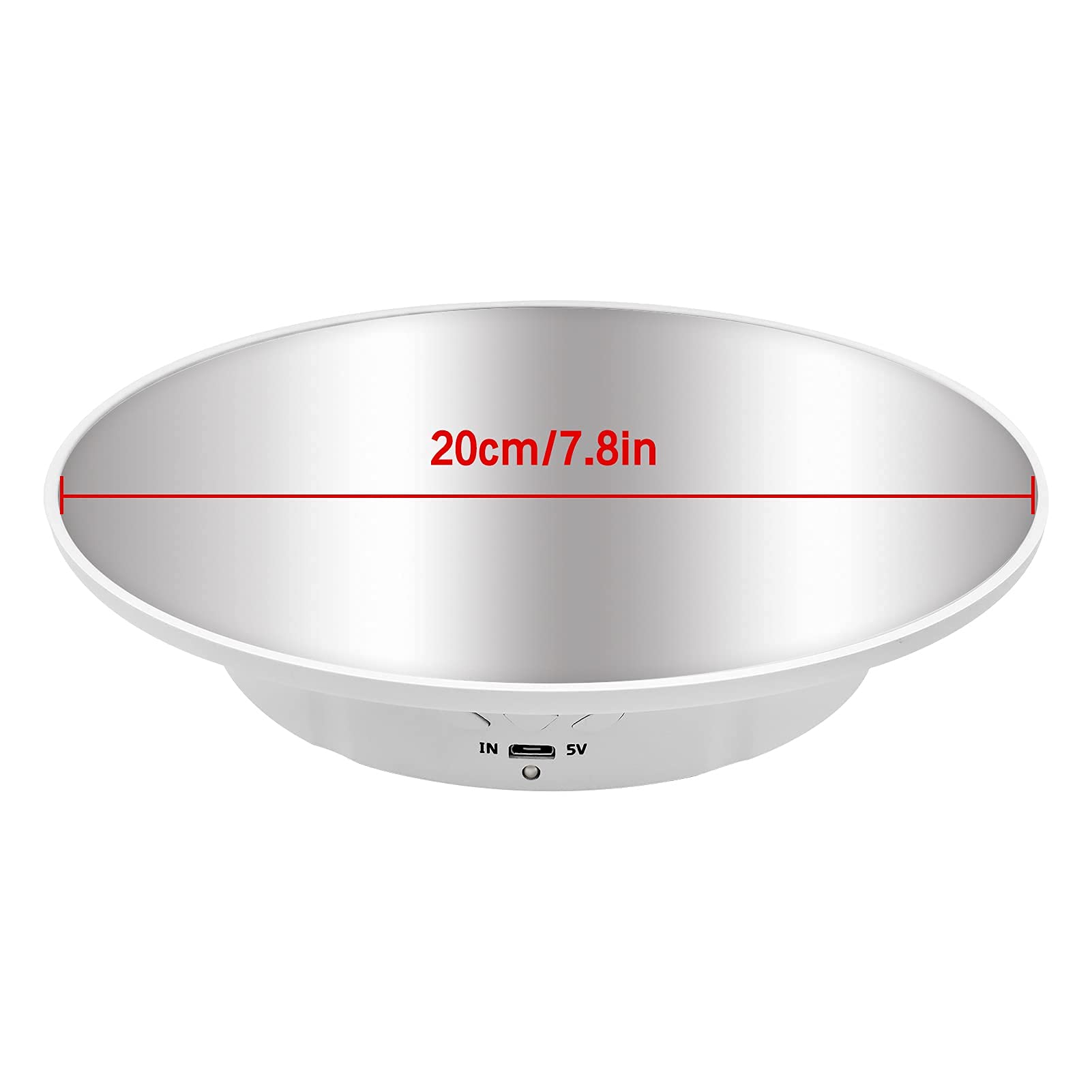 Motorized Rotating Display Stand,7.87inch /17.6LB Load, Mirror Covered 360 Degree Turntable Display Stand for Photography Products and Shows, Max Load 8KG/ 20CM Video Show (White)