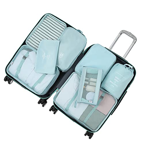 Treonca 8 Piece Packing Cubes for Luggage, Suitcase Cube Organizer,Lightweight Mesh Zipper, Clothes, Shoes, Luggage Organizer (beige)