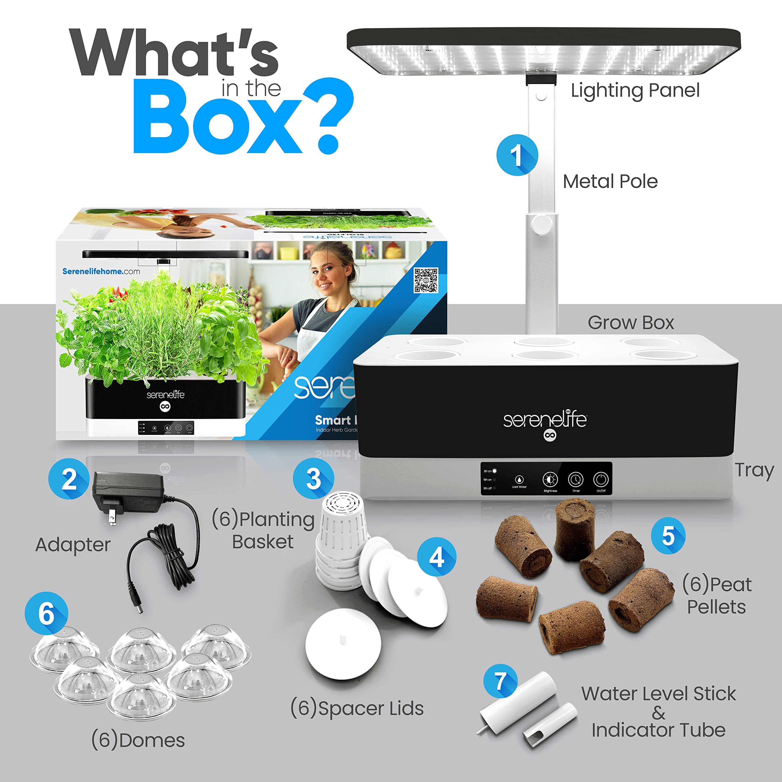 Hydroponic Herb Garden 6 Pods, Indoor Herb Garden Kit, Seed Pod, Indoor Garden, Full-Spectrum Grow Light, Adjustable Height, Hydroponic Indoor Garden, Smart Indoor Plant system, Black