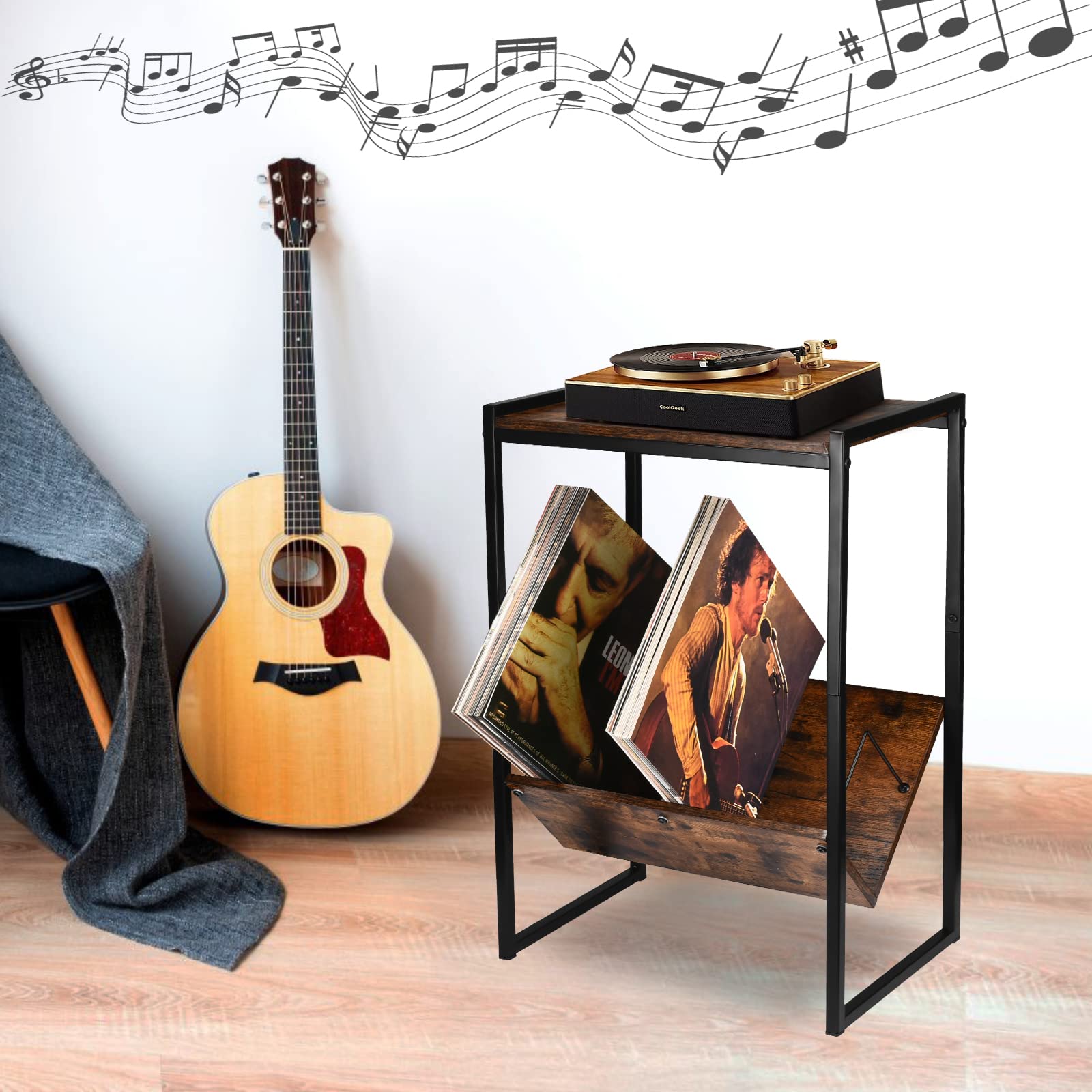 DACK Record Player Stand with Vinyl Storage,Matte Black Metal Turntable Stand, Sturdy Record Player Cabinet for Living Room Bedroom Office
