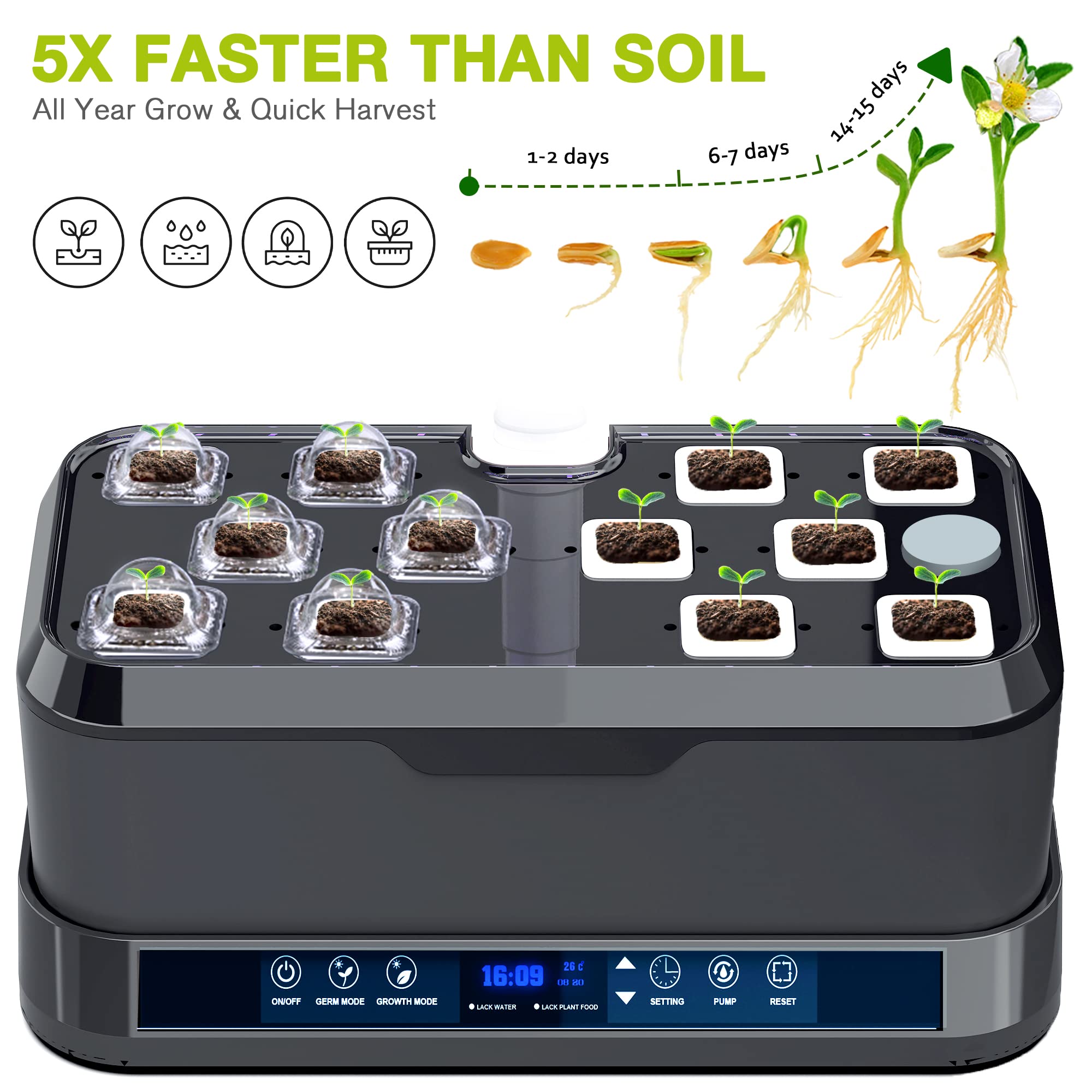 Gift for All, Hydroponics Growing System, Aerogarden, Indoor Garden, Indoor Gardening System, Aero Garden, Indoor Herb Garden, Hydroponic Planter, Adjustable Height up to 23", with 12 Pods