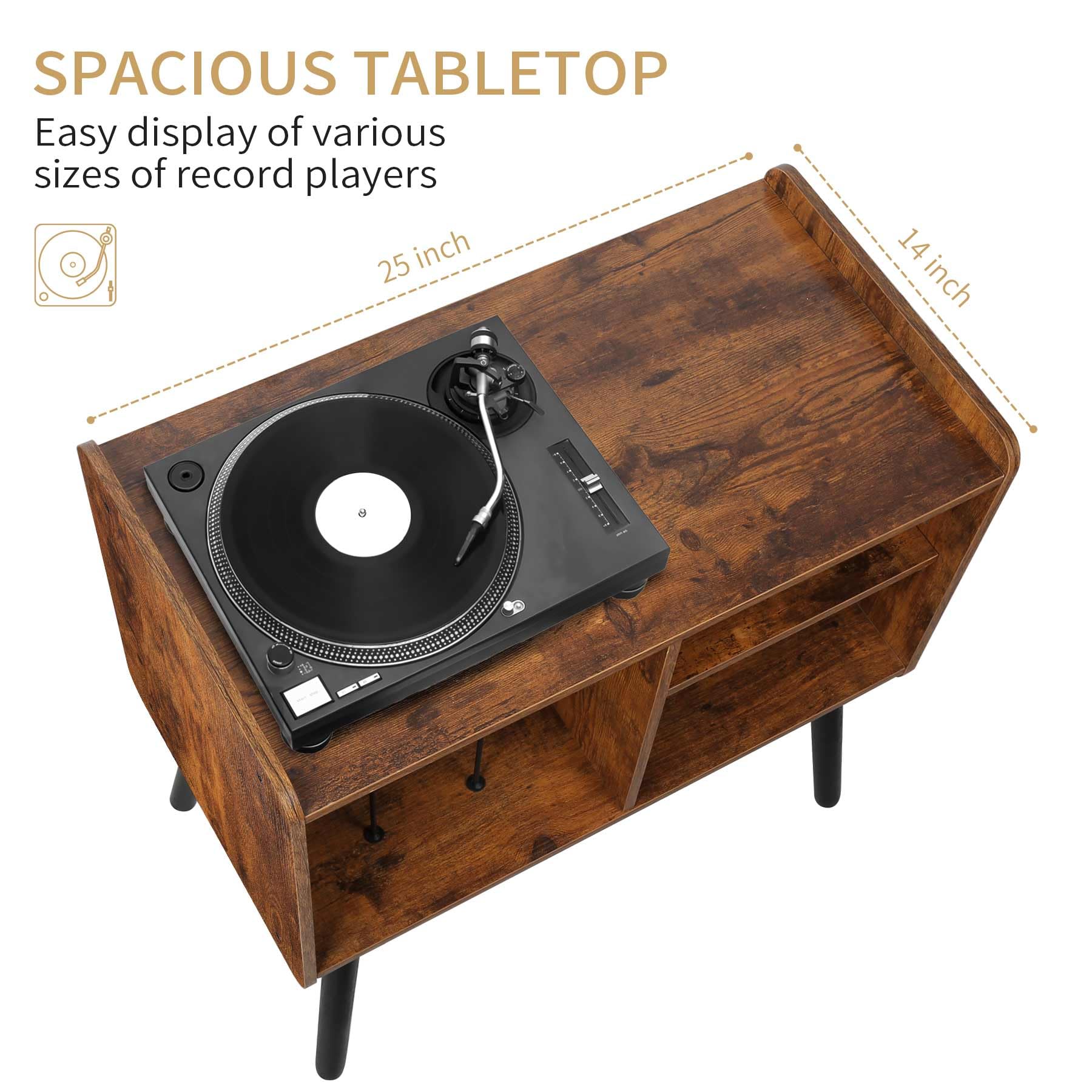 Possile Record Player Stand with Vinyl Record Storage, Mid-Century Turntable Stand for Living Room Bedroom Office, Record Player Table, Vinyl Holder Holds up to 100 Albums, Rustic Brown