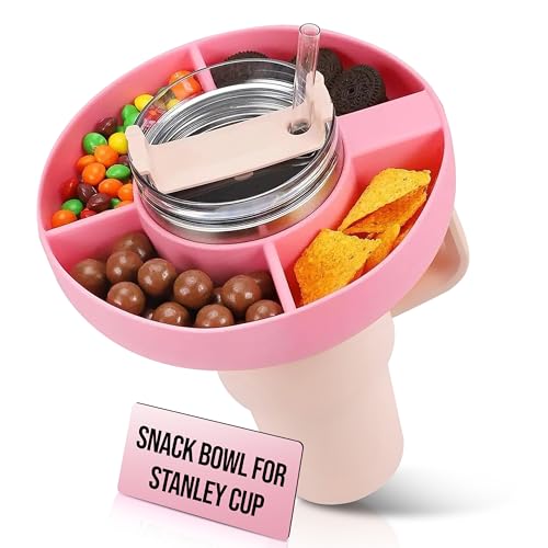 Snack Bowl for Stanley Cup - Silicone Snack Ring For Stanley Cup 1.0 H2.0 40oz Tumbler with Handle - 40 Oz Reusable Tray Platter For Stanley, Portable Snack Holder For Stanley Cup Accessories (Pink)