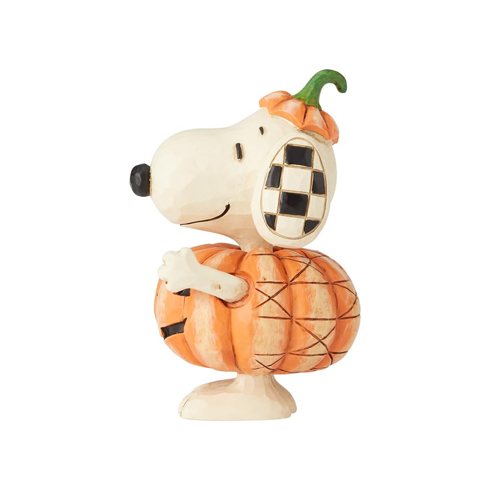 Enesco Peanuts by Jim Shore Halloween Collection Snoopy Dressed as a Pumpkin Miniature Figurine- Stone Resin Hand Crafted Painted Collectible Peanuts Snoopy Mini Figurines Home Decor Statue, 3.5 Inch
