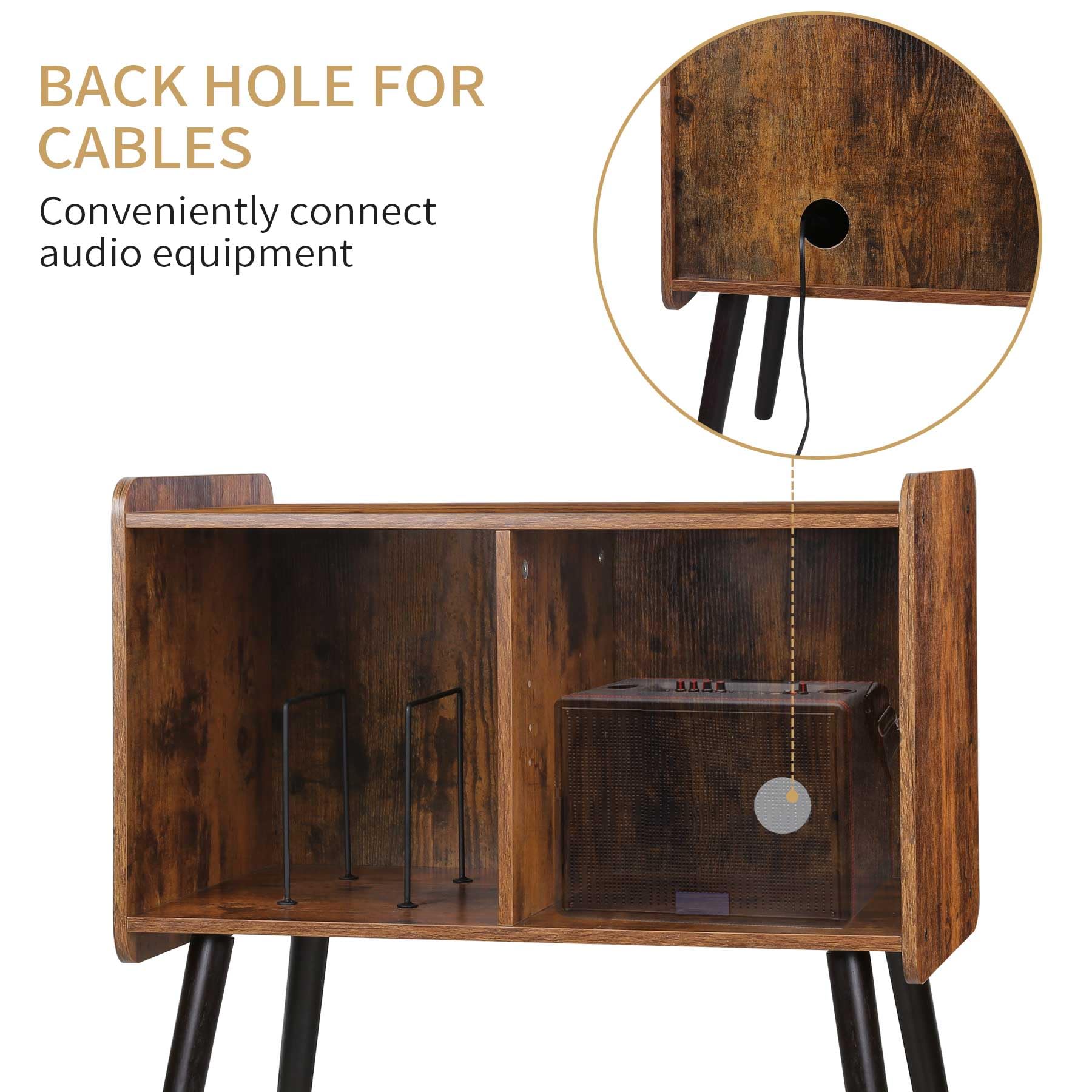 Possile Record Player Stand with Vinyl Record Storage, Mid-Century Turntable Stand for Living Room Bedroom Office, Record Player Table, Vinyl Holder Holds up to 100 Albums, Rustic Brown