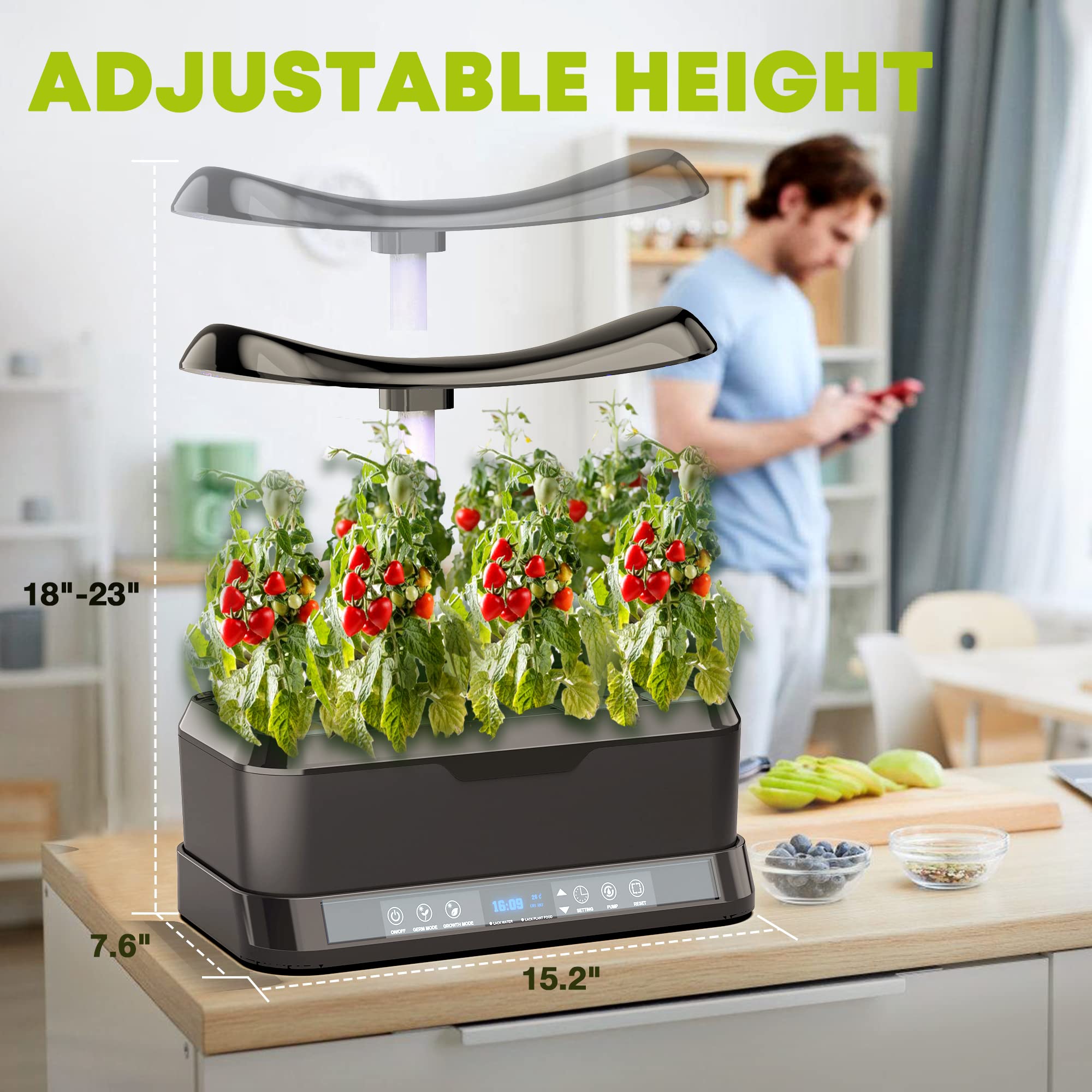 Gift for All, Hydroponics Growing System, Aerogarden, Indoor Garden, Indoor Gardening System, Aero Garden, Indoor Herb Garden, Hydroponic Planter, Adjustable Height up to 23", with 12 Pods