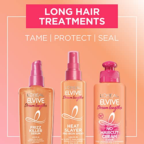L’Oreal Paris Elvive Dream Lengths No Haircut Cream Leave in Conditioner With Fine Castor Oil, Vitamins B3, B5 for Long, Damaged Hair, Helps Seal Split Ends and Reduces Breakage With System 6.8 FL; Oz