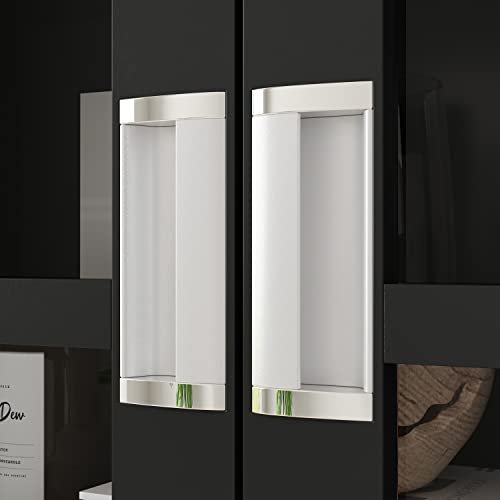 ECACAD 5-Tier Tall Bookcase Storage Cabinet with 2 Acrylic Doors & Shelves, Wooden Bookshelf Display Cabinet for Living Room, Office, Black (31.5”L x 14”W x 72.3”H)