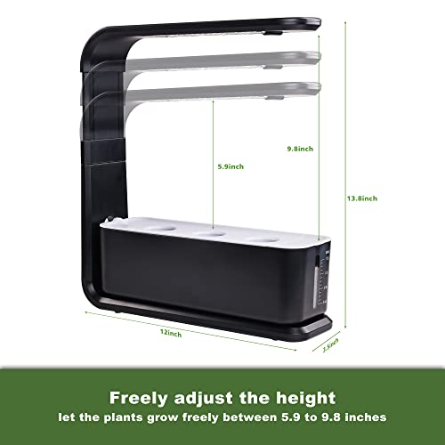 Elevon Hydroponics Growing System, Indoor Garden with LED Grow Light, Plants Germination Kit, Adjustable Height, for Indoor Home Kitchen Office, Black