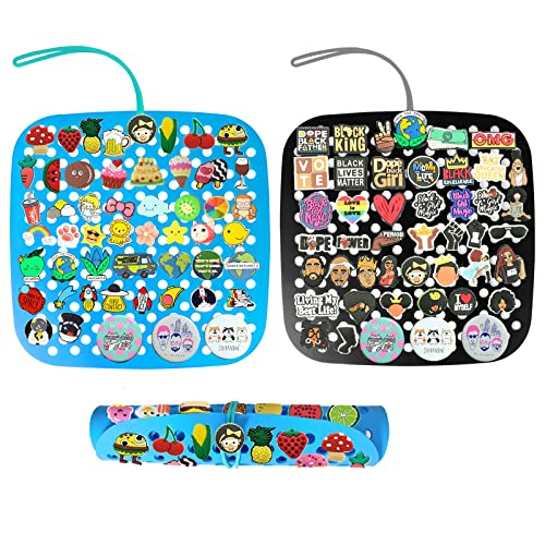 daekpaek croc charm organizer Shoe Charms Display Stand Black Blue 2Pieces Portable Flexible organizers and storage Roll Bag (Croc Charms not Included)