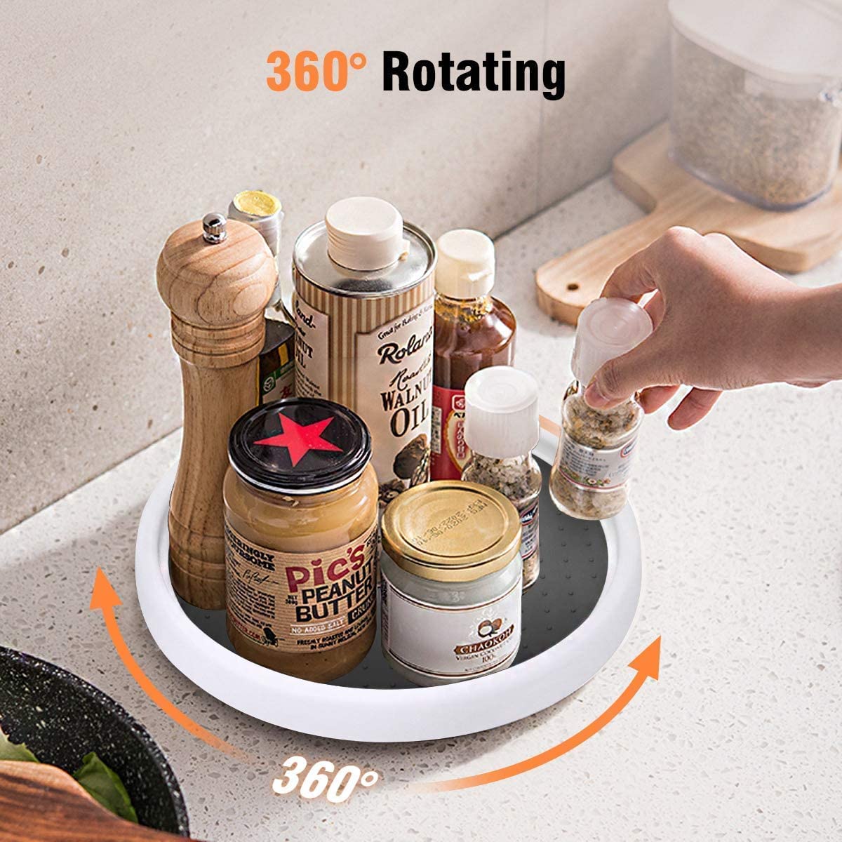 Rarapop 4 Pack Non Skid Lazy Susan Turntable Display Stand, 12-Inch Rotating Spice Rack Spinning Organizer for Cabinet, Pantry, Refrigerator, Countertop