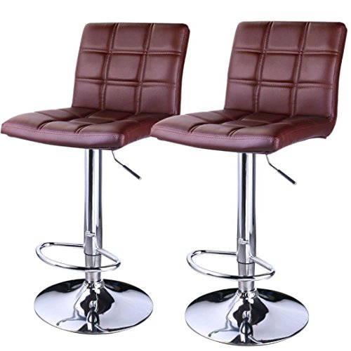 Contemporary Bar Stools Hight Adjustable Seat Hydraulic 360 Degree Swivel Sturdy Steel Frame Quadrate cushion Seat Dining Chair Bar Pub Stool Home Office Furniture - Set of 4 Brown #1935brw