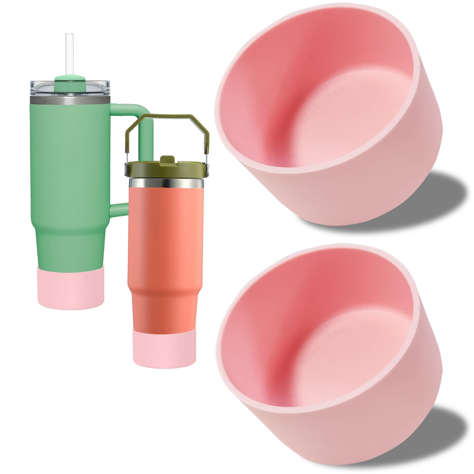 2Pcs Silicone Boot Sleeve for Stanley 40oz Quencher Adventure & IceFlow 30oz 20oz, Protective Water Bottle Bottom Sleeve Cover, Stanley Tumbler Cup Accessories, Pink