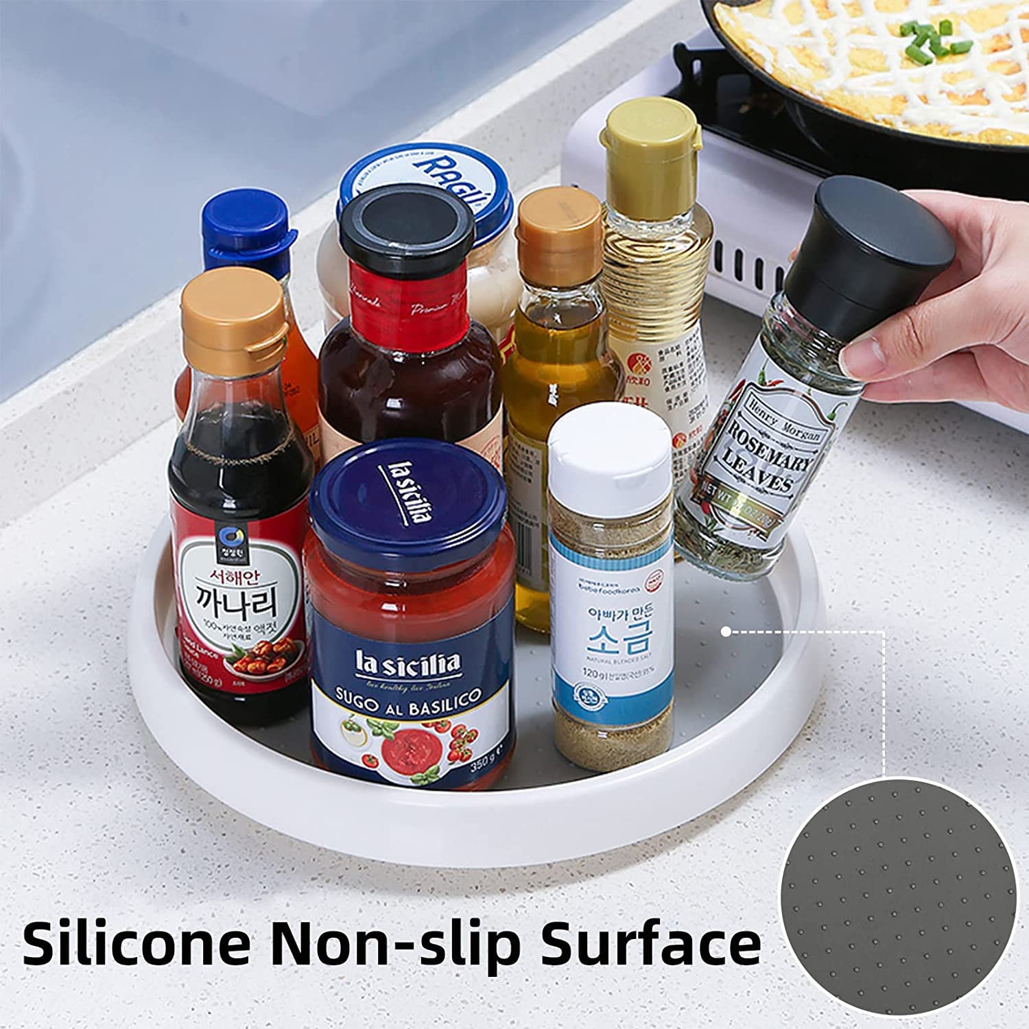Rarapop 4 Pack Non Skid Lazy Susan Turntable Display Stand, 12-Inch Rotating Spice Rack Spinning Organizer for Cabinet, Pantry, Refrigerator, Countertop